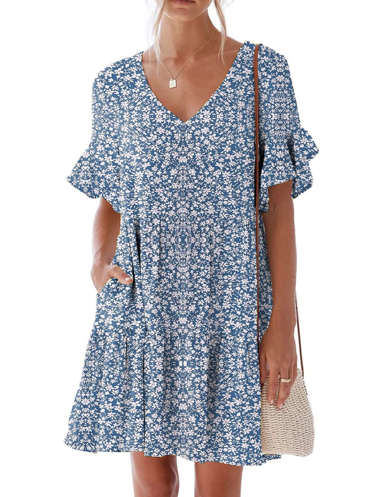 Summer Dress for Women Plus Size Ruffled Short Sleeve Floral Print ...