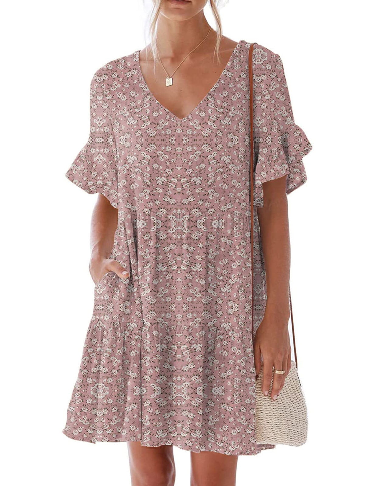 Summer Dress For Women Plus Size Ruffled Short Sleeve Floral Print
