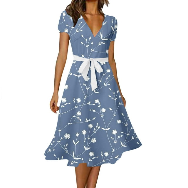 Summer Dresses For Women Long V Neck Beach Dress Elegant A Line Midi