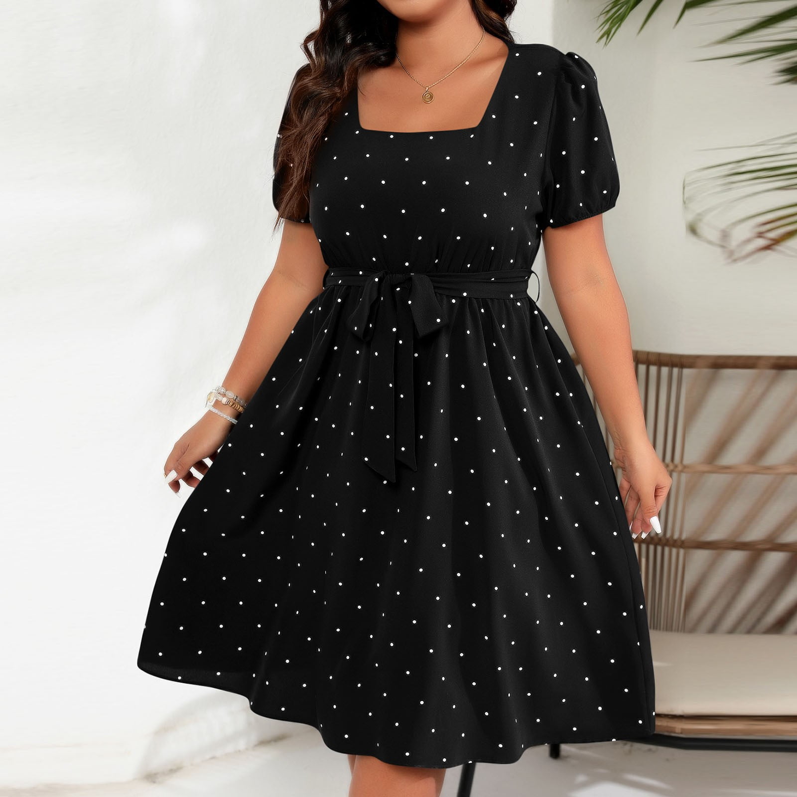 Summer Dresses for Women 2025 Elegant Red Polka Dot Dress Short Sleeve ...