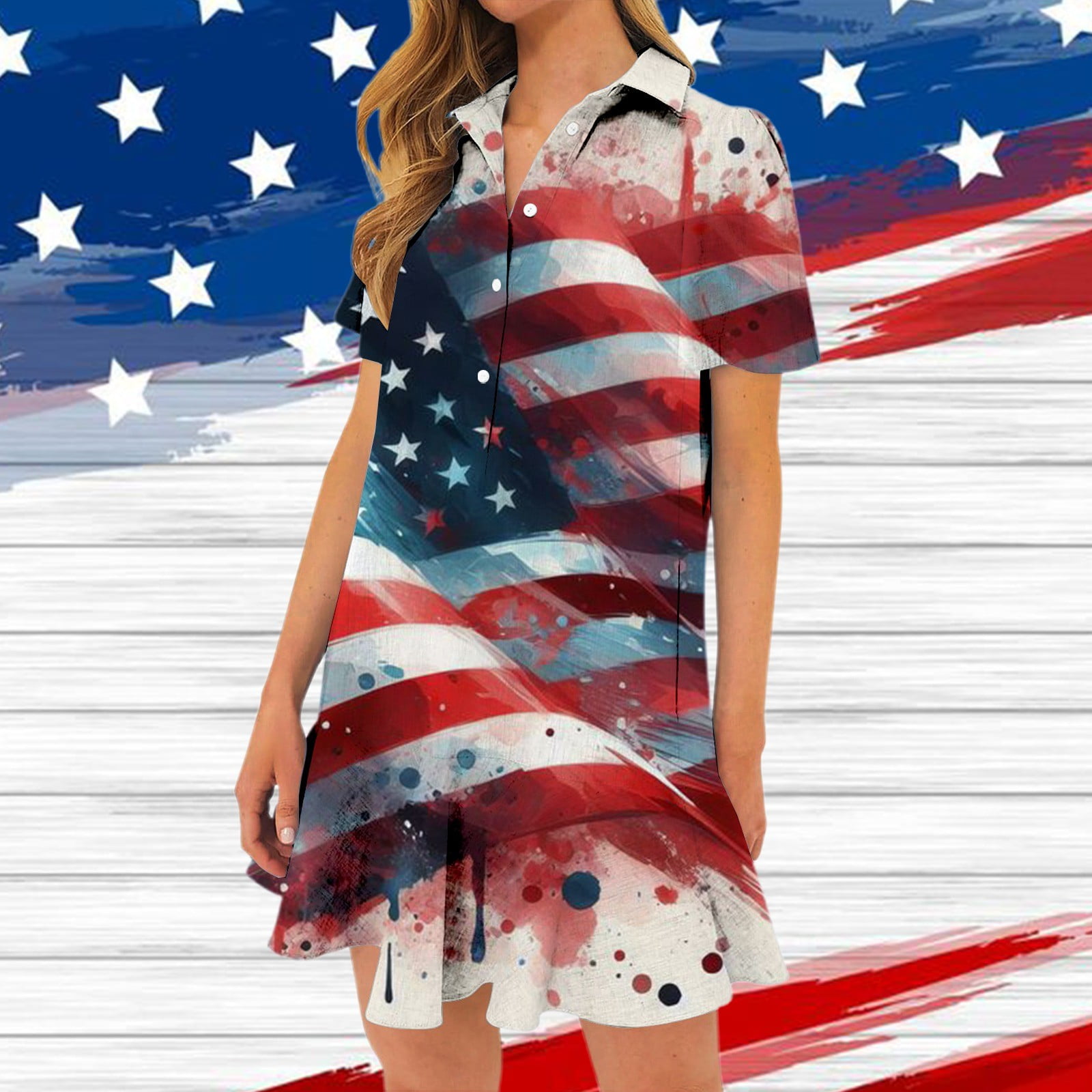 Summer Dresses for Women 2025 July 4Th Short Sleeve Plus Size ...