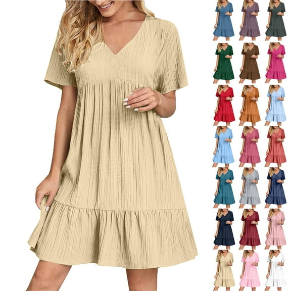 Fashion Beach Dresses for Womens 2026 Summer Plus Size Casual V-Neck ...
