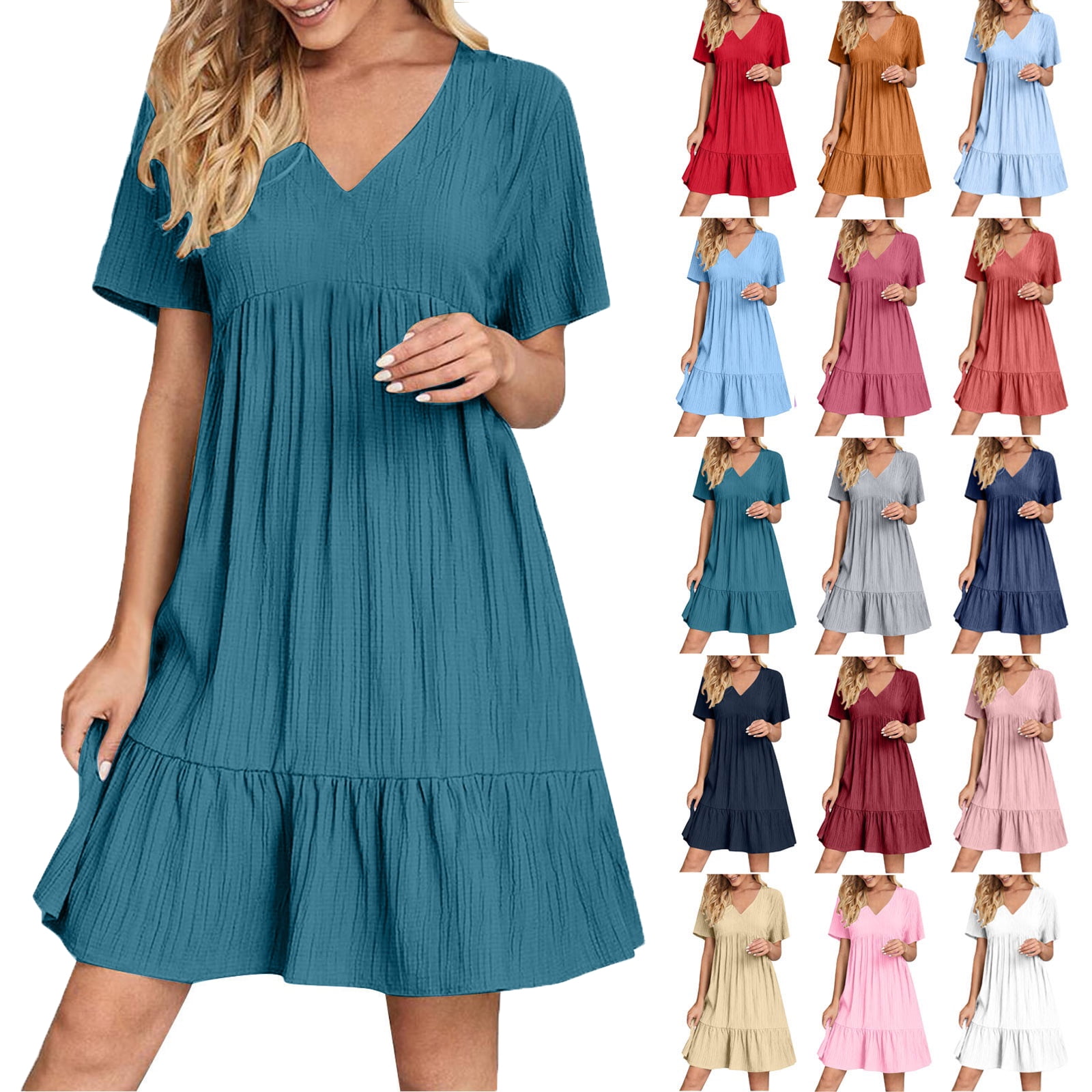 Summer Dresses for Women Plus Size V-Neck Short Dress Summer Fashion ...