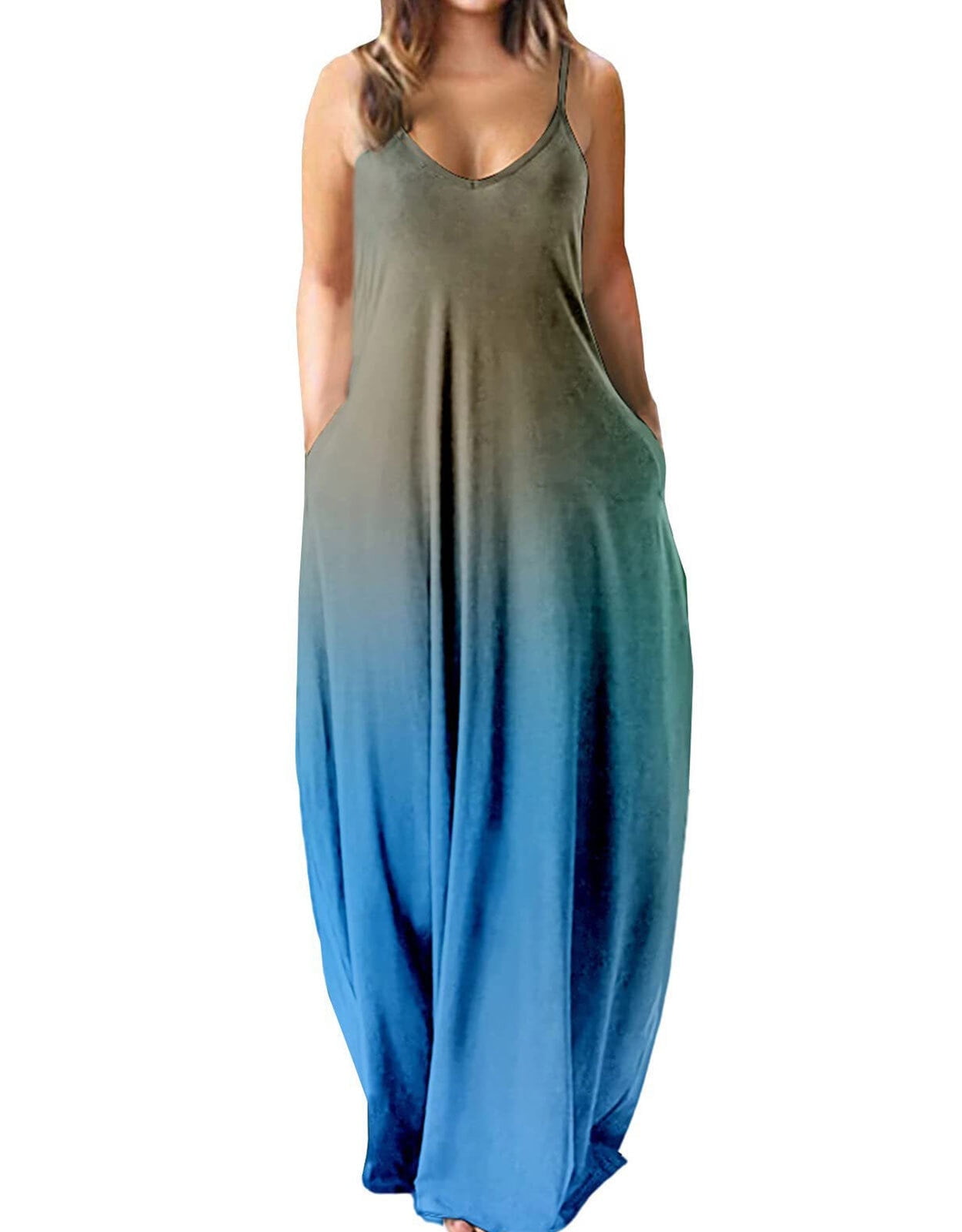 Summer Dresses for Women 2023 Plus Size Gradient Strap Maxi Dresses ...