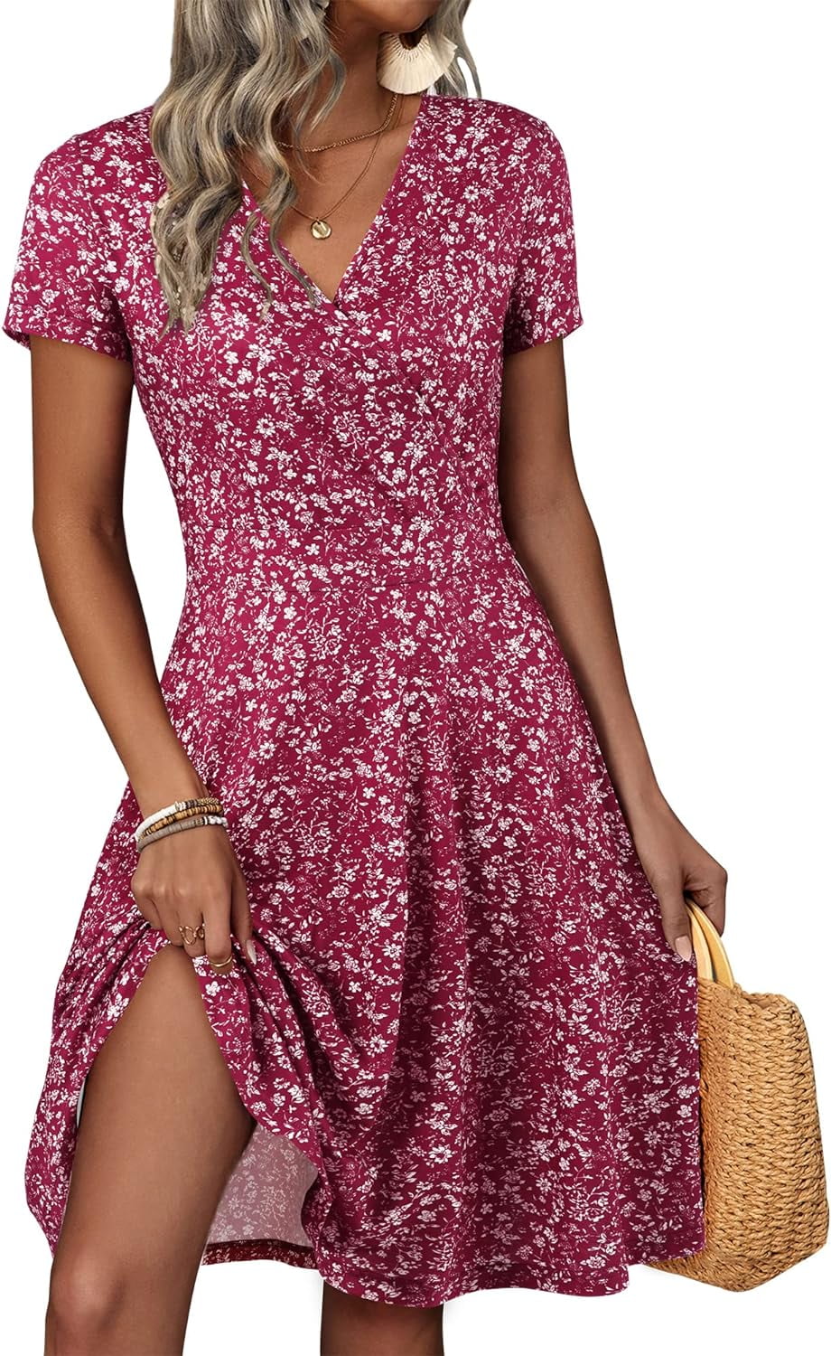 Summer Dresses For Women 2024 Short Sleeve V Neck Wrap Dress Casual