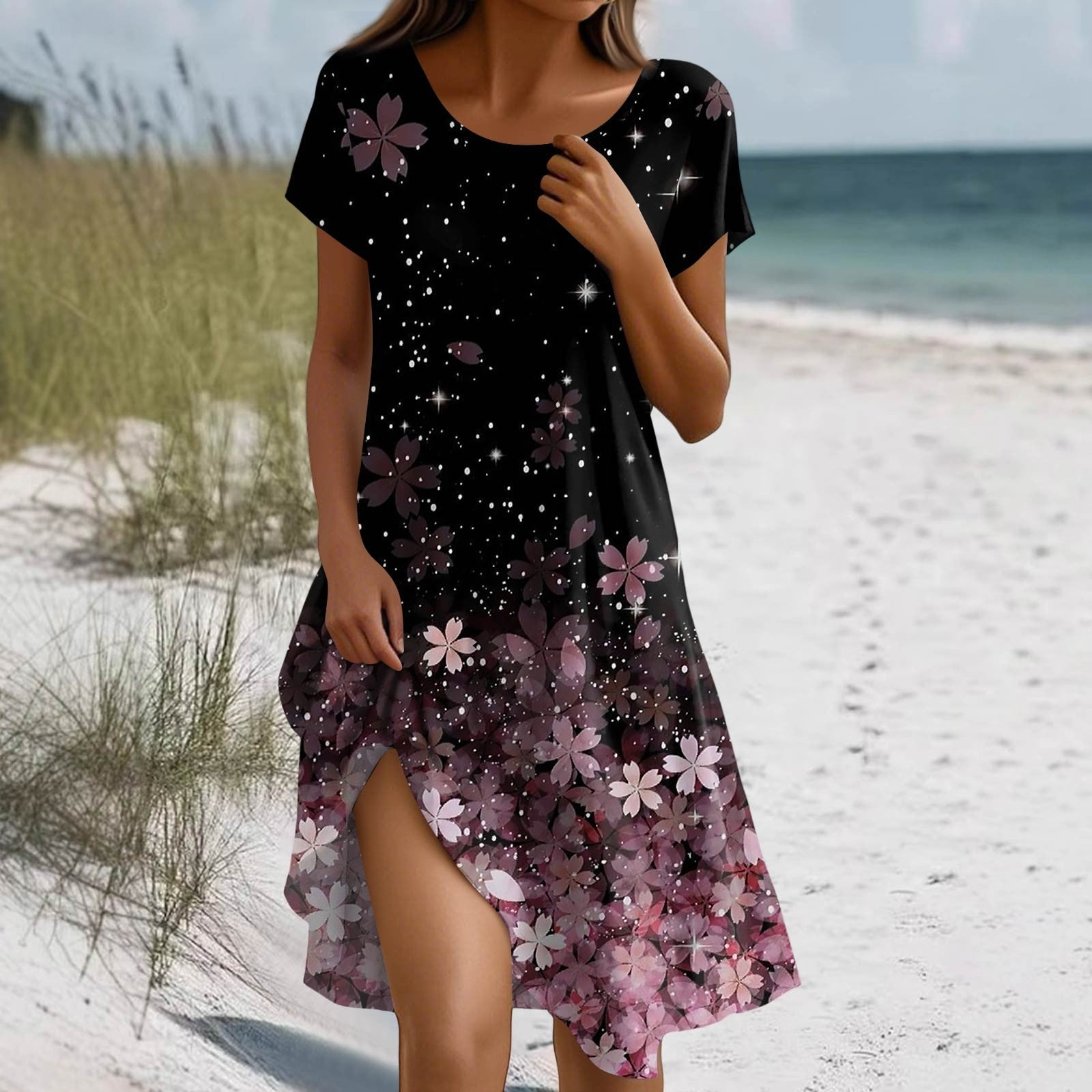 Summer Dresses for Women 2026 Beach Loose Casual Crew Neck Dress Short ...