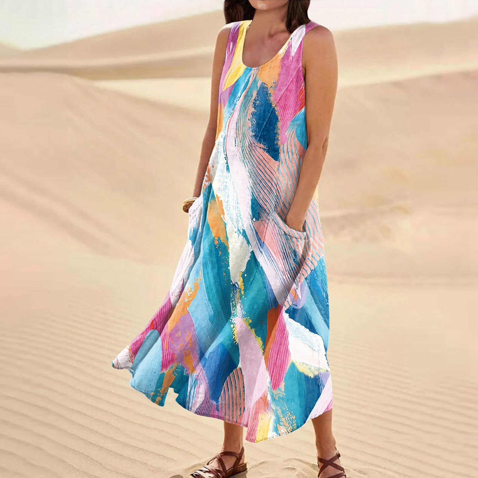 Summer Dresses for Women 2026 Casual Sleeveless Sundress Floral Loose ...