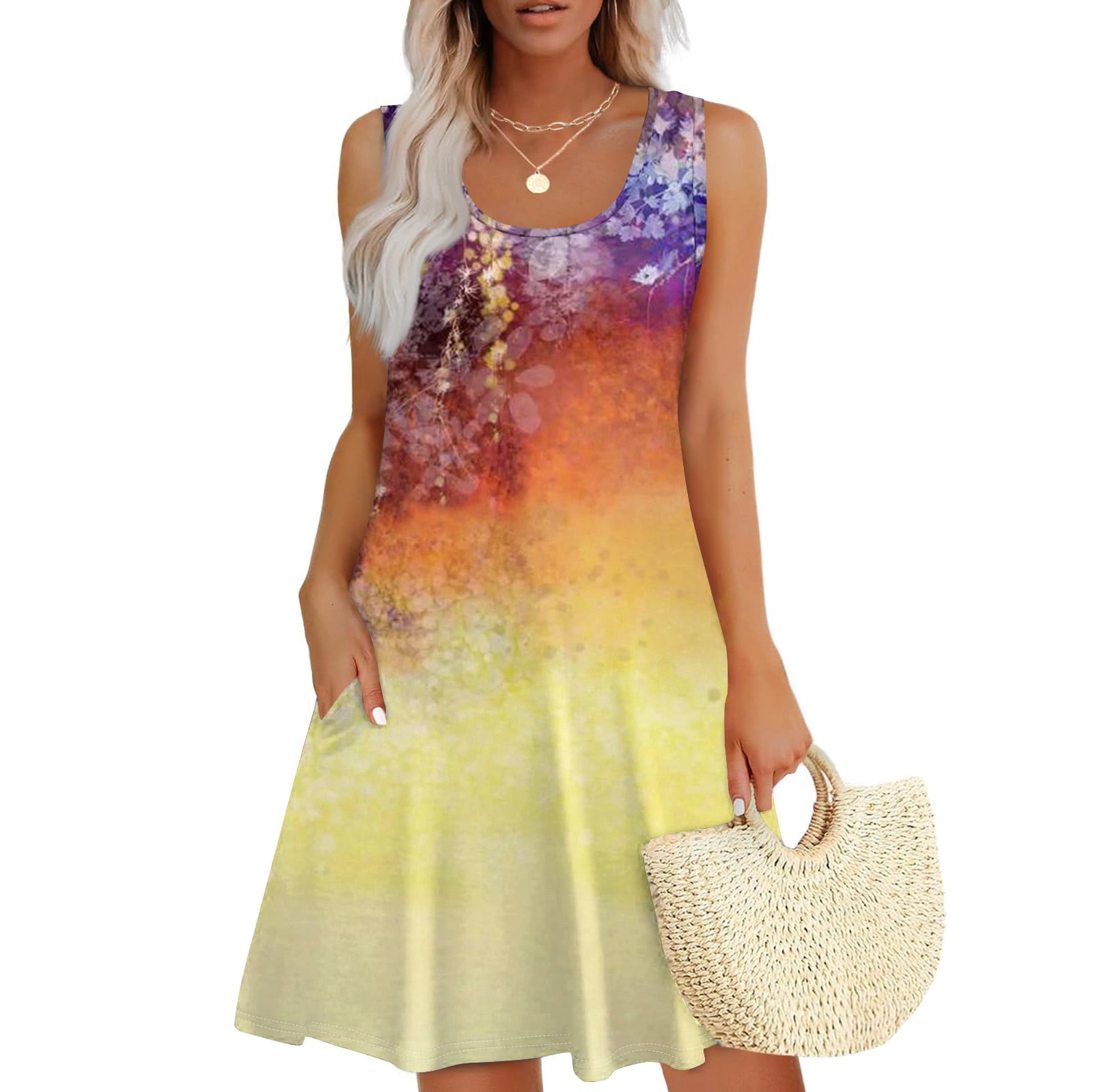 Summer Dresses for Women 2026 Casual Sleeveless Sundress Floral Loose ...