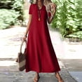 Summer Dresses for Women 2026 Linen Casual Short Sleeve V Neck Maxi ...