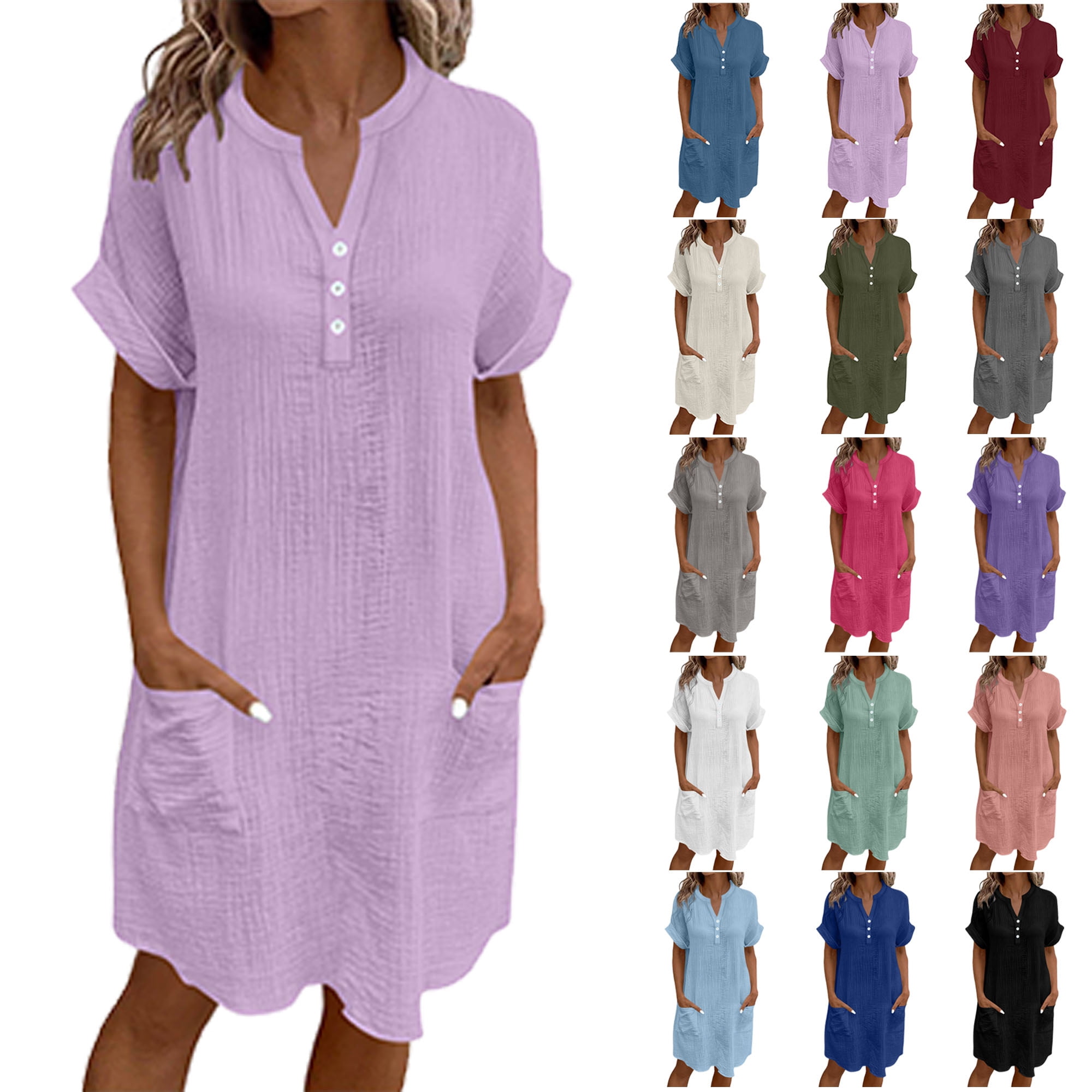 Summer Dresses for Women 2026 Womens Summer Casual Fashion Solid Color ...