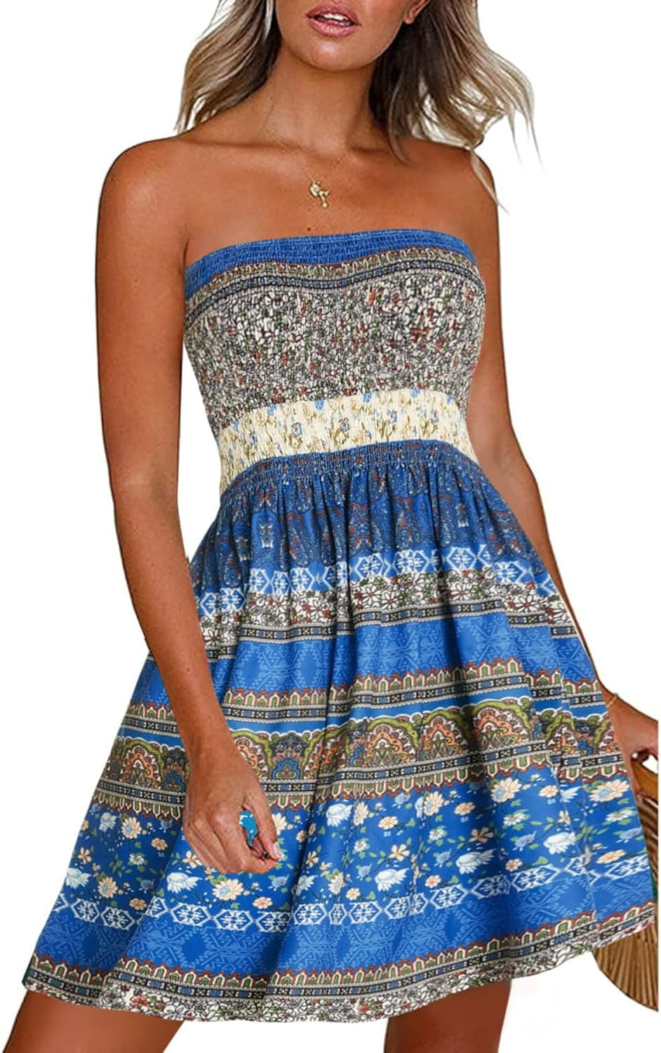 Summer Dresses for Women Beach Cover Ups Strapless Boho Floral Print ...