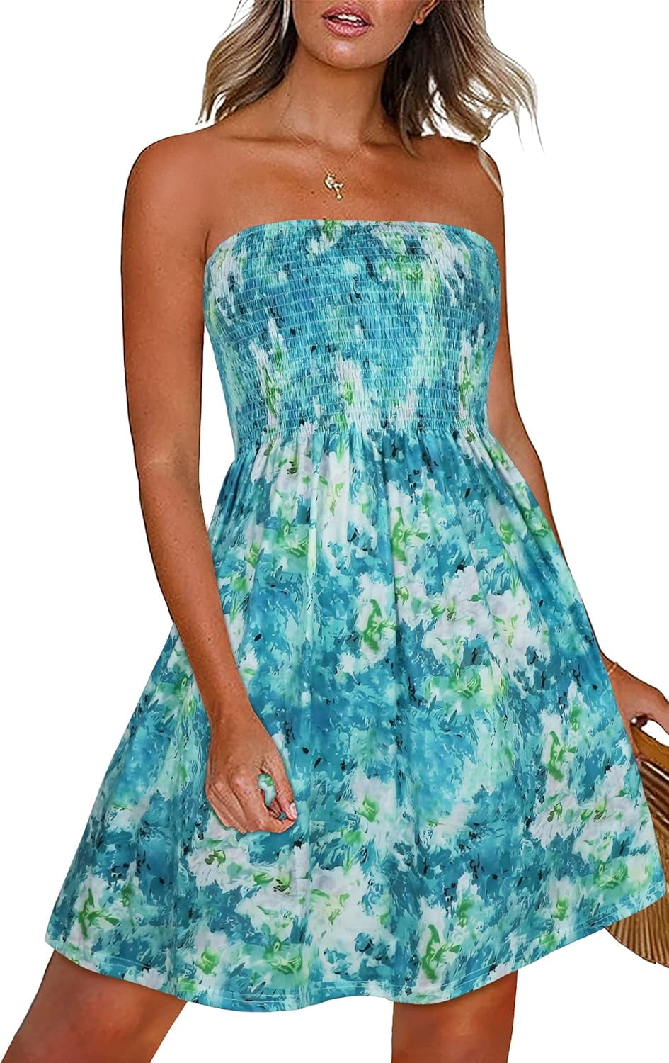 Summer Dresses for Women Beach Cover Ups Strapless Boho Floral Print ...