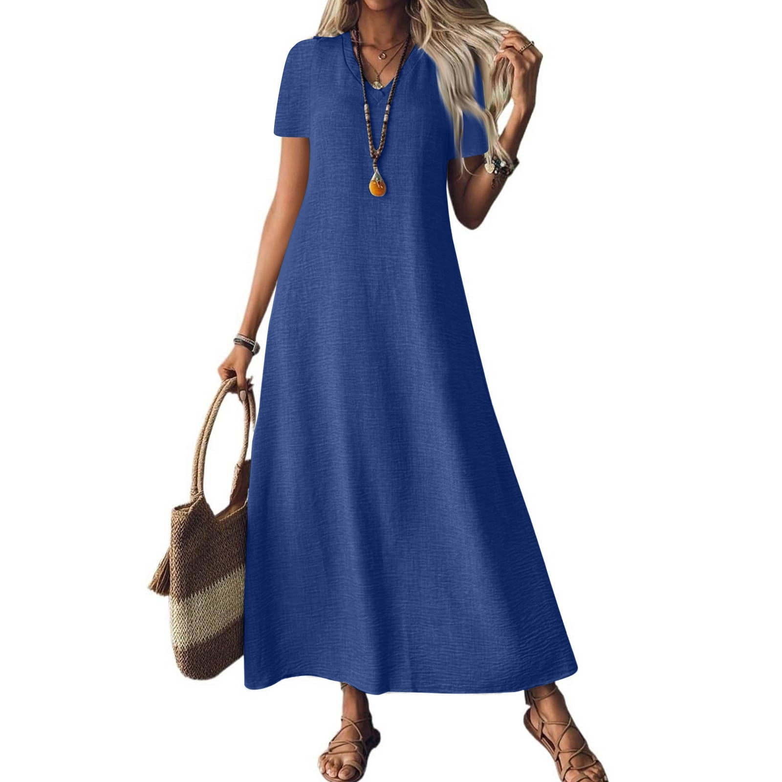 Summer Dresses for Women, Lightweight Cotton Linen Blend Long Dress ...