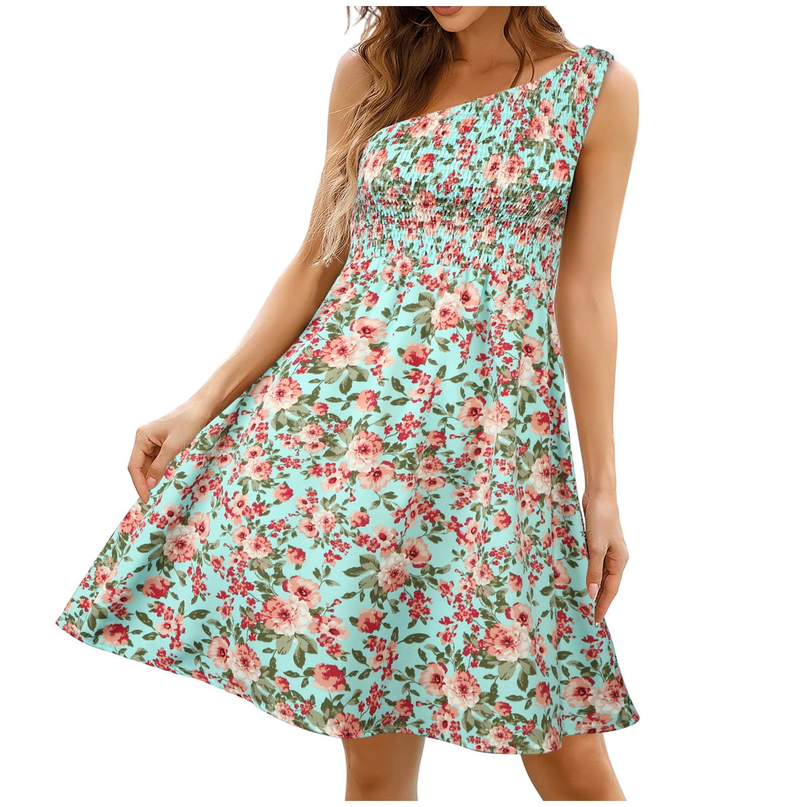 Summer Dresses for Women One Shoulder Sleeveless Mini Dress Casual ...