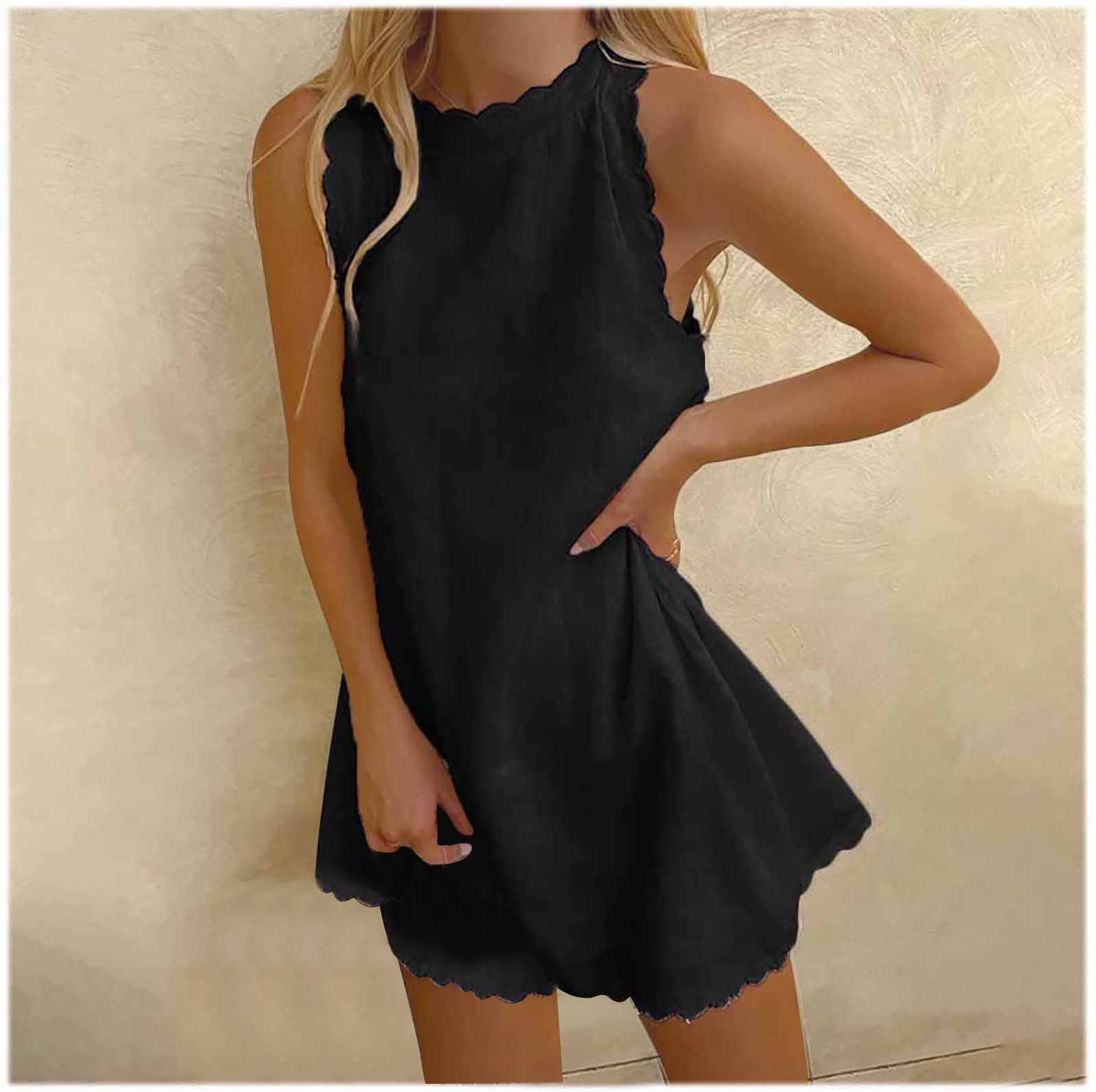 Summer Dresses for Women Round Neck Solid Color Mini Tank Dress ...