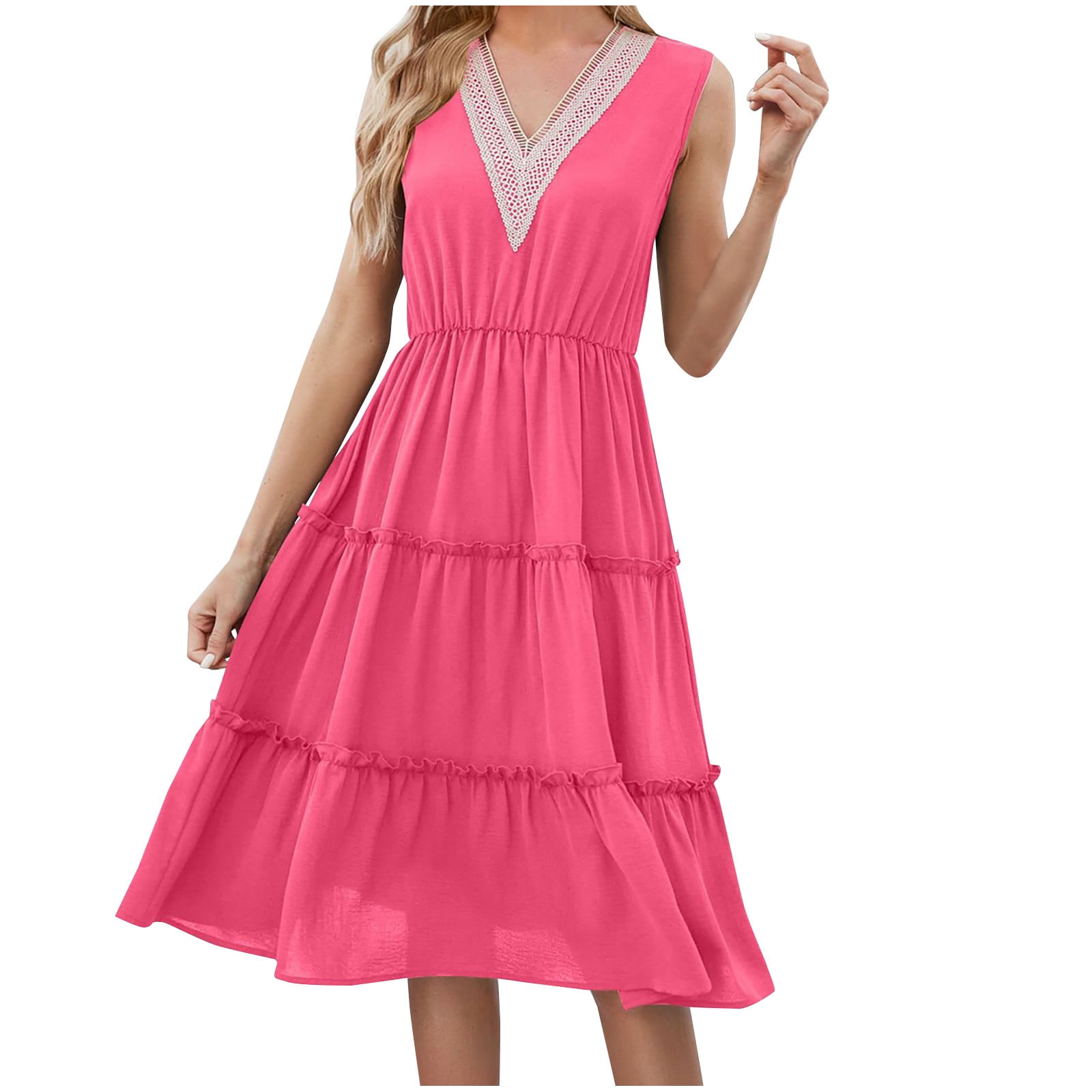 Summer Dresses for Women Trendy V Neck Sleeveless Boho Dress Ruffle ...