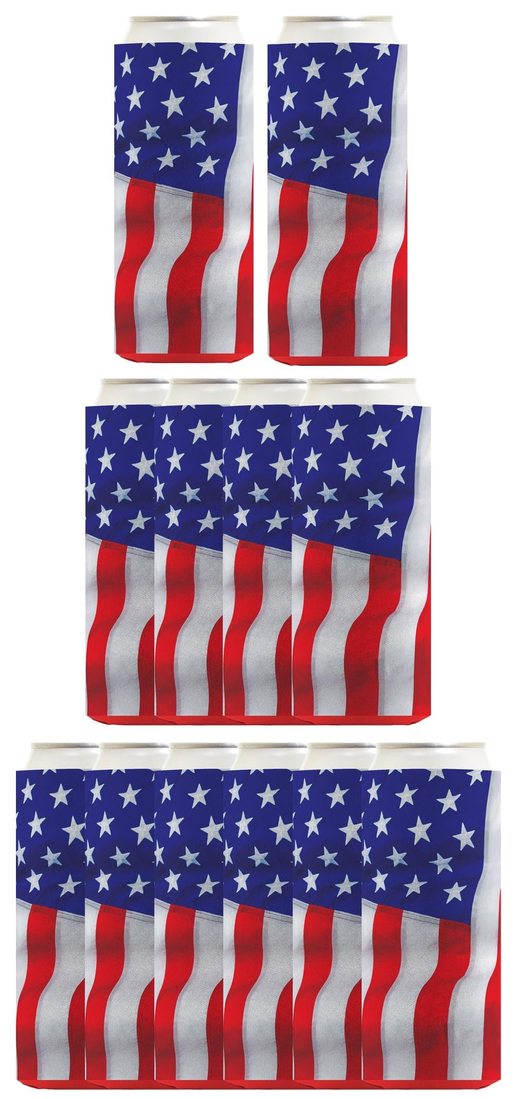 Summer Drink Sleeve USA Flag Waving Vertical 12-Pack Ultra Slim Can ...