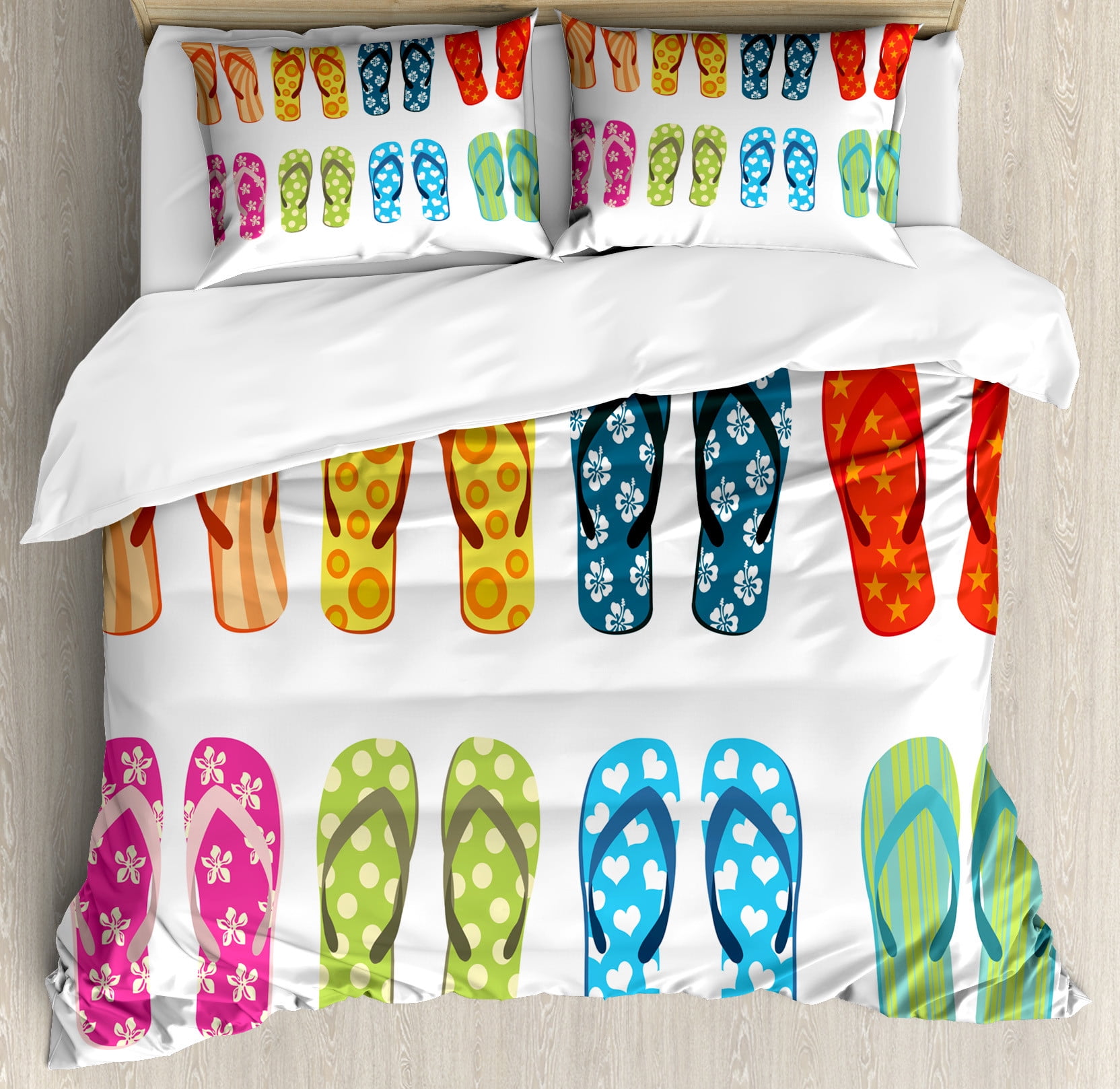 Summer Duvet Cover Set, Holiday Themed Slippers with Hearts Dots and ...