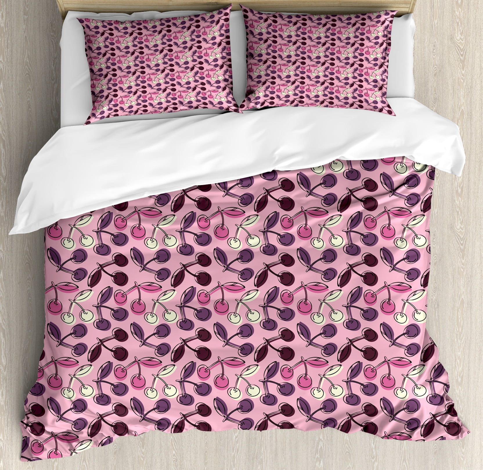 Summer Duvet Cover Set, Pastel Colored Cherry Branches Fruits ...