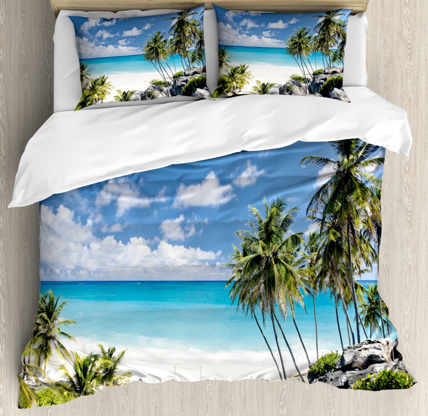 Summer Duvet Cover Set Queen Size, Bottom Bay Barbados Beach Tropical ...