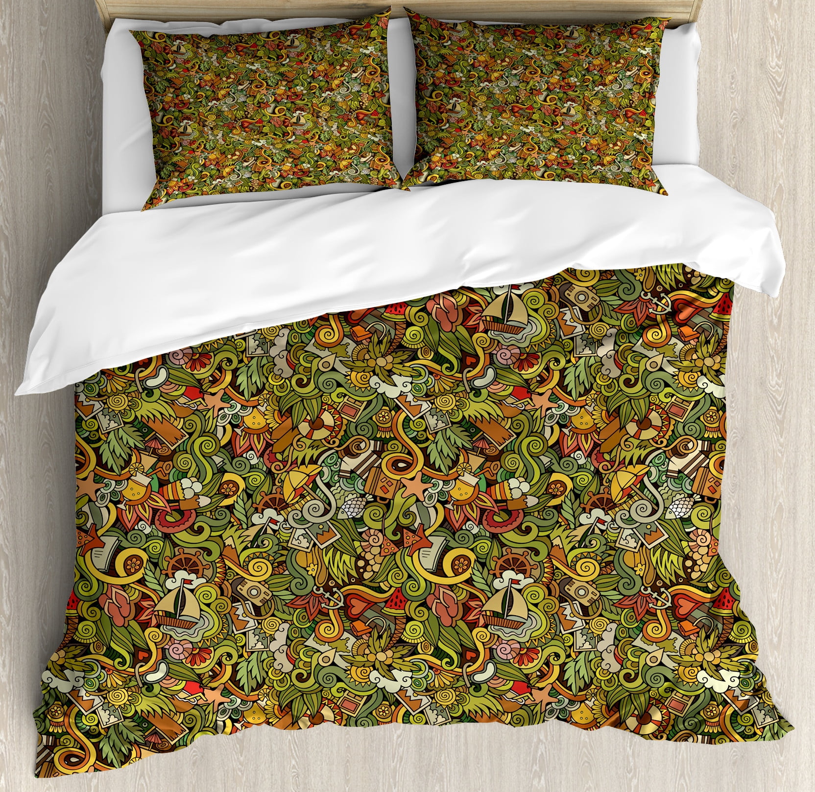 Summer Duvet Cover Set, Seasonal Theme Ornamented with Repeated Marine ...