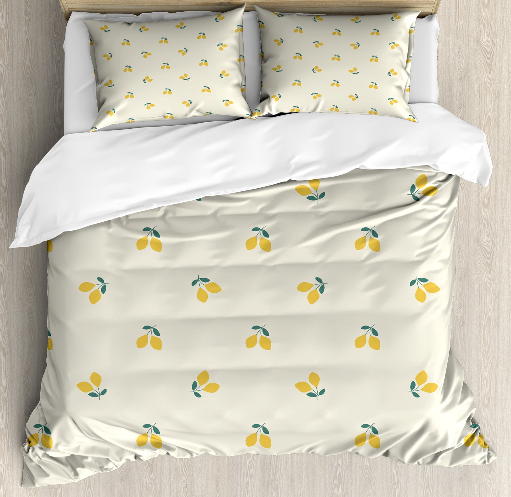 Summer Duvet Cover Set, Vintage Design Leafy Lemon Fruit Pair Pattern ...