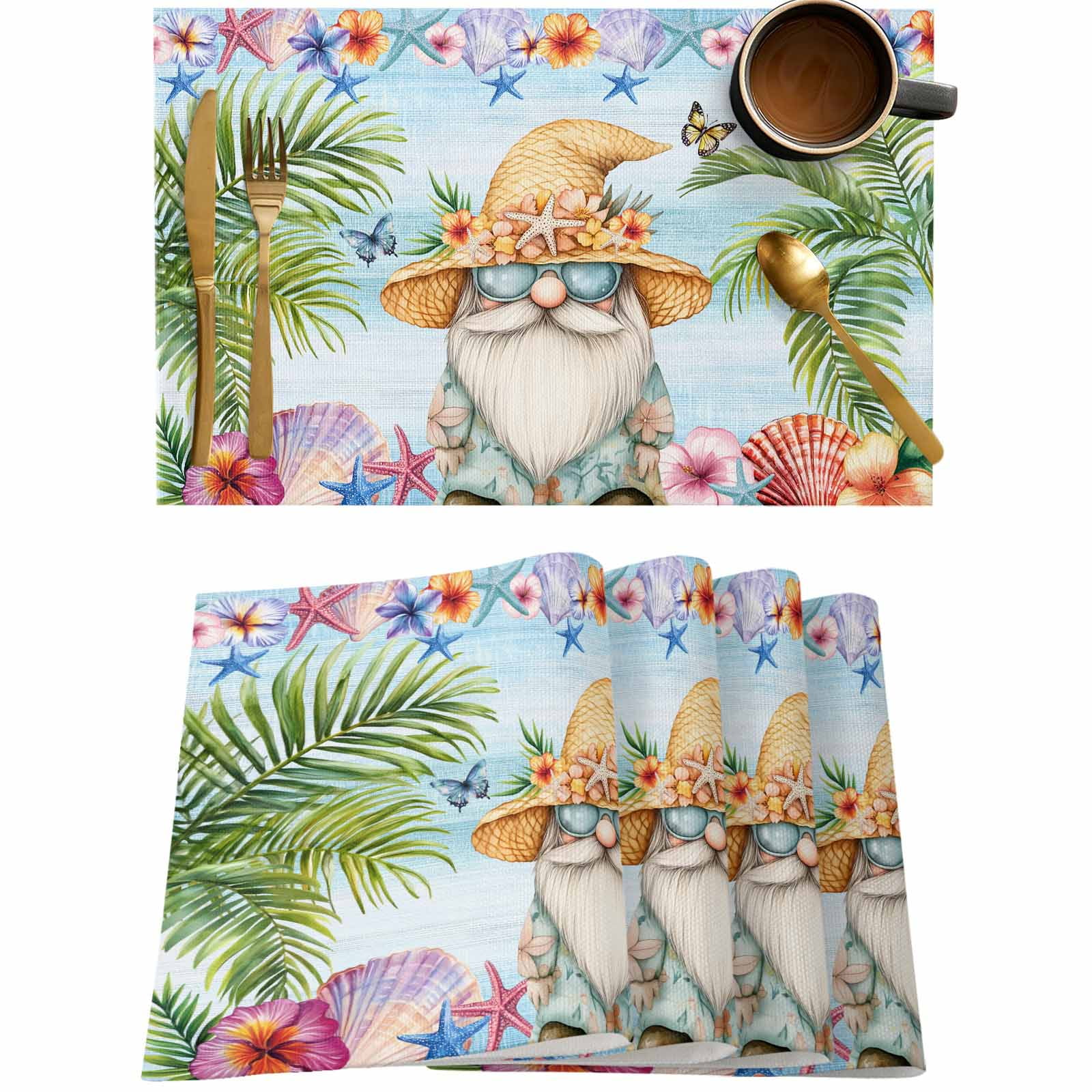Summer Dwarf Shell Starfish Placemats Set of 4,Wipeable Washable Table ...