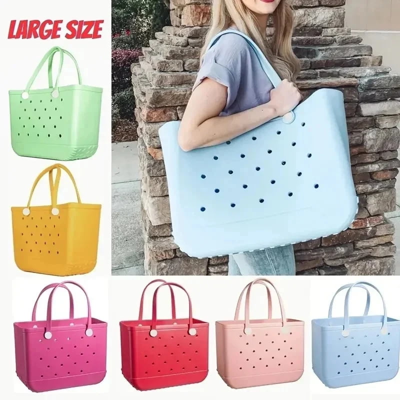 Summer EVA Beach Basket Women Picnic Large Boggs Beach Bag Hollow Out Holes Waterproof Handbag ...