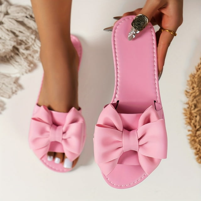 Summer Elegance in Comfort: Women's Bowknot Flat Slide Sandals, Strappy ...