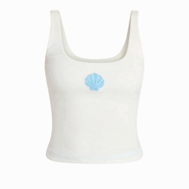 Summer Embellished Tank Top,Shell Pattern - White Top，Women‘s ...