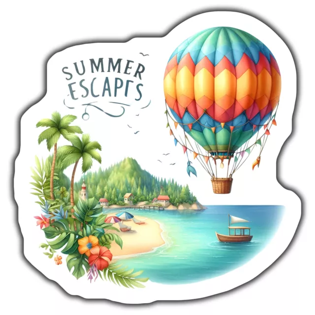 Summer Escapes Sticker, Hot Air Balloon Beach Scene, Tropical Vacation ...