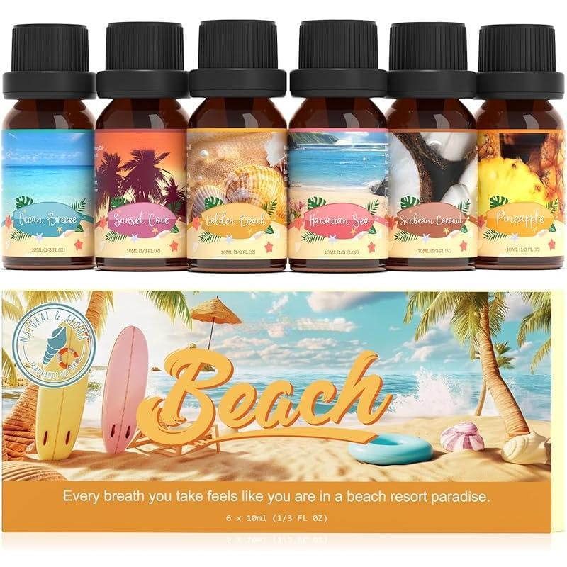 Summer Essential Oil Set of 6 Premium Fragrance Oils - Includes Watermelon, Coconut, Ocean ...