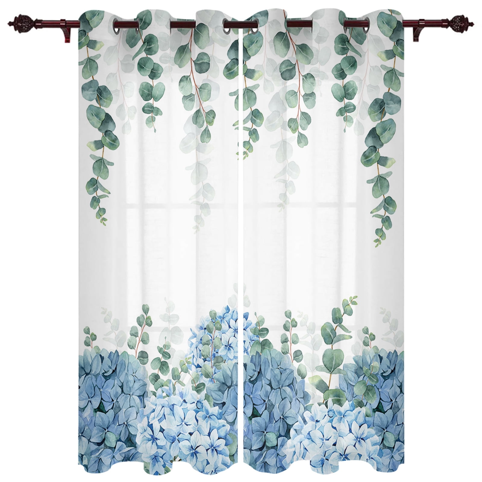 Summer Eucalyptus Leaves Abstract Modern Window Curtains for Living ...
