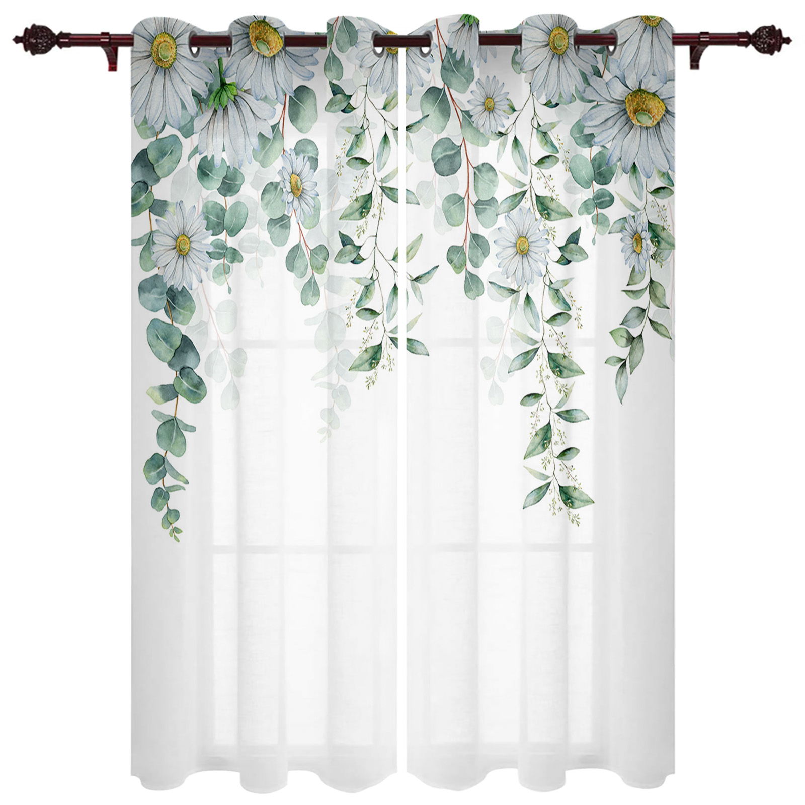 Summer Eucalyptus Leaves Abstract Modern Window Curtains for Living ...