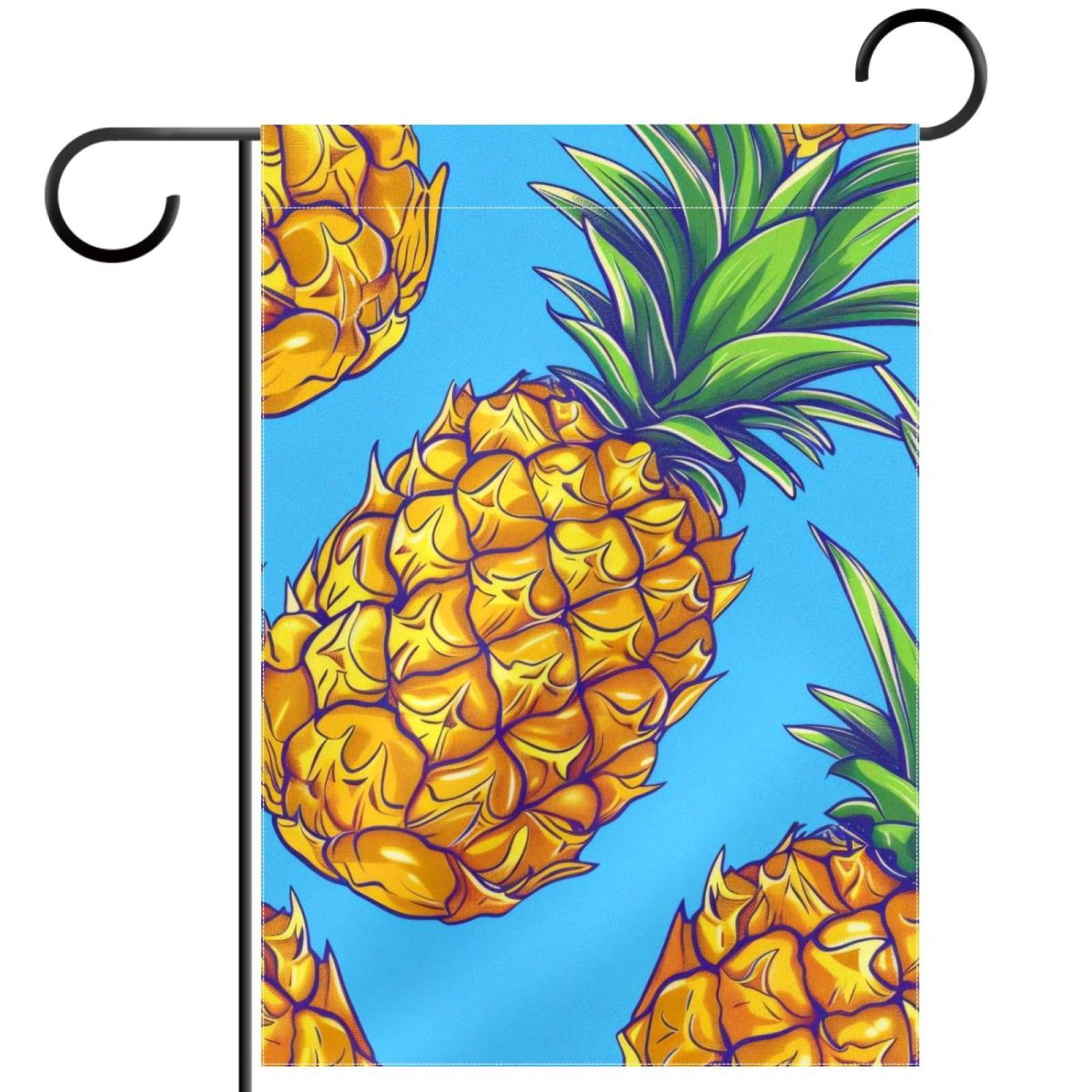 Summer Exotic Fruit Pineapple on Blue Background Garden Flag Double ...