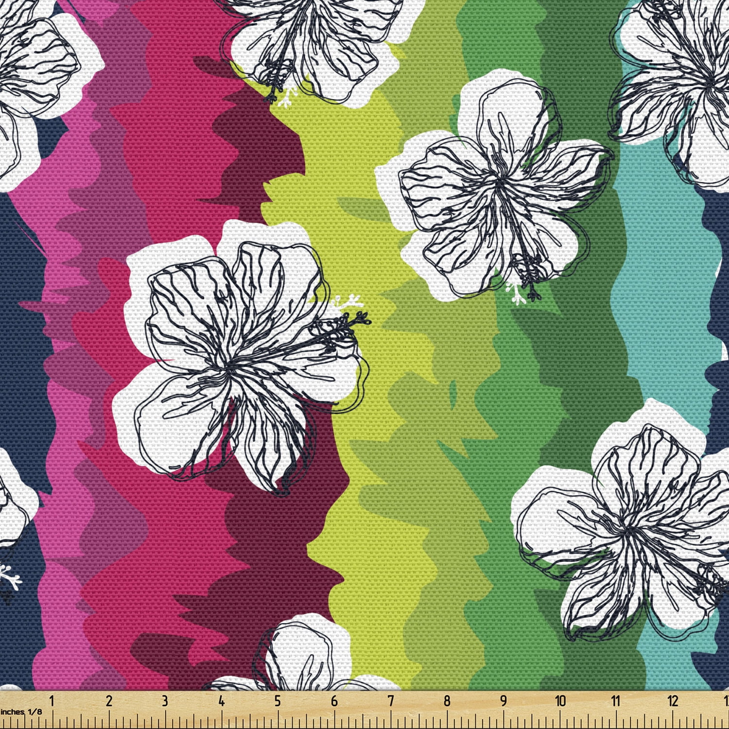 Ambesonne Summer Fabric by the Yard Upholstery, Hibiscus on Colorful ...