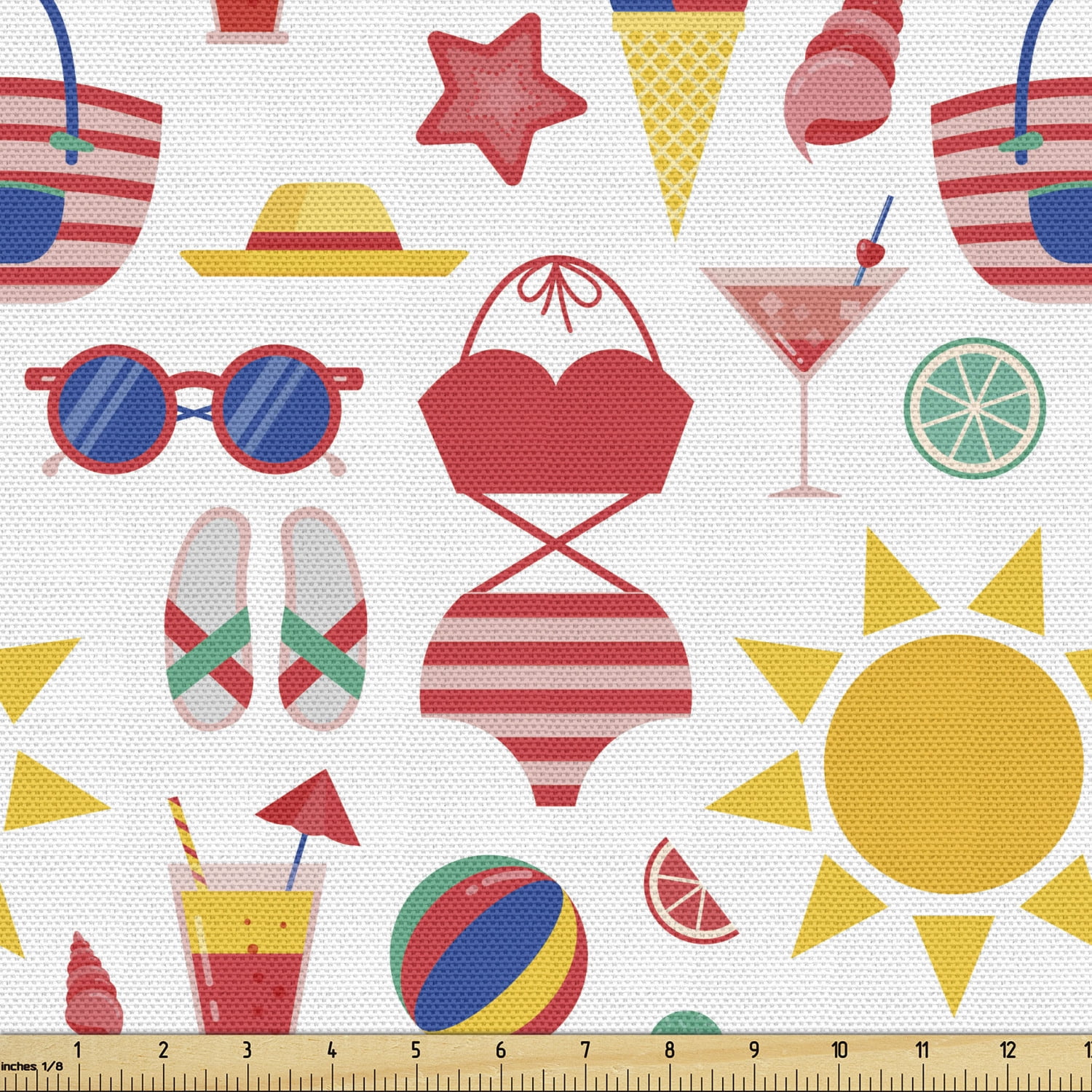 Ambesonne Summer Fabric by the Yard Upholstery, Summer Time Beach ...