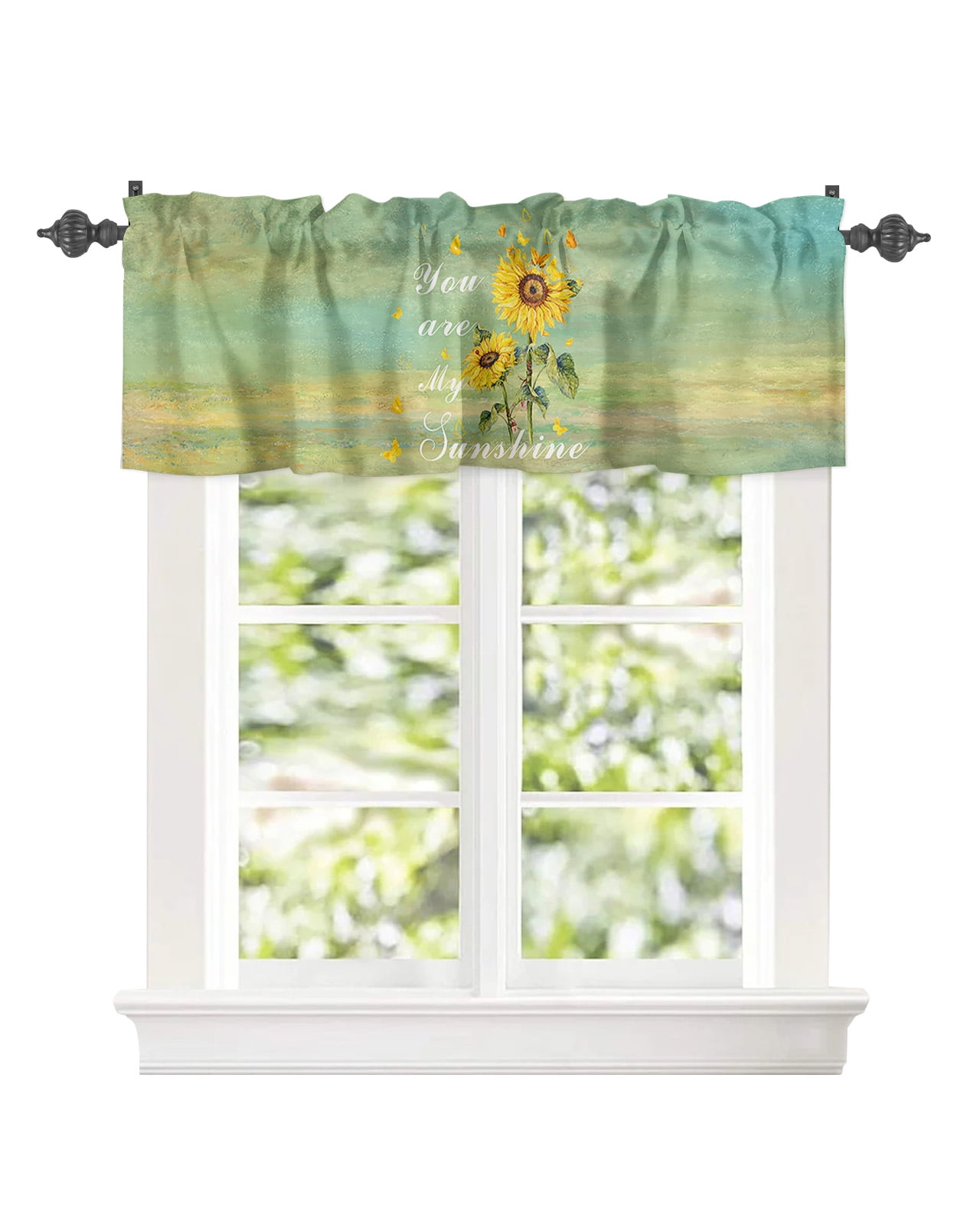 Curtain Valance for Windows Summer Farm Watercolor Sunflowers Kitchen ...