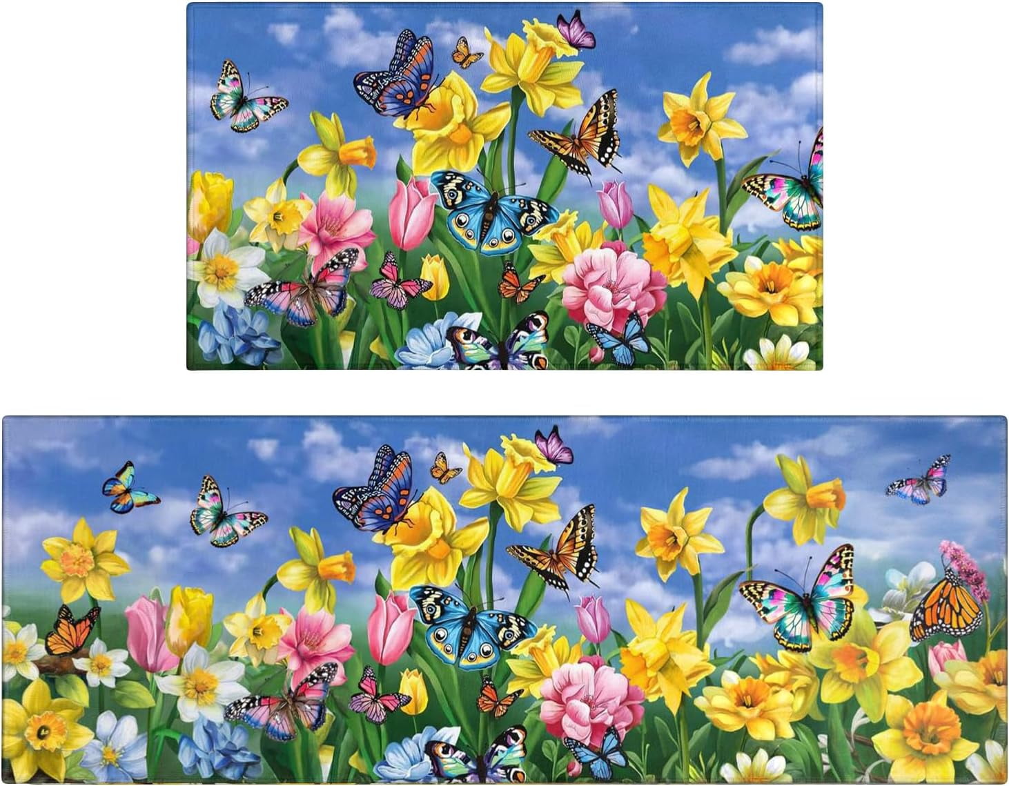 Summer Farmhouse Kitchen Rugs and Mats Set of 2,Narcissus Butterfly ...