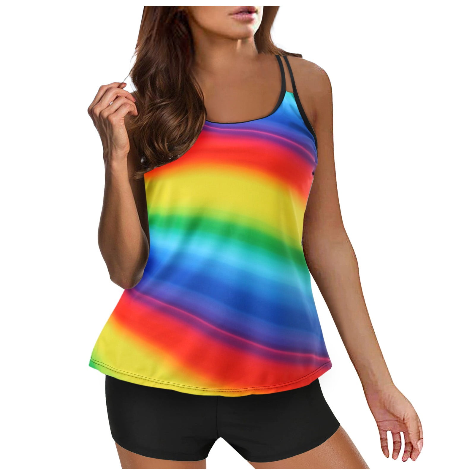 Summer Fashion In Stock Rainbow Print Split Gradient Plus Size Ruffle ...