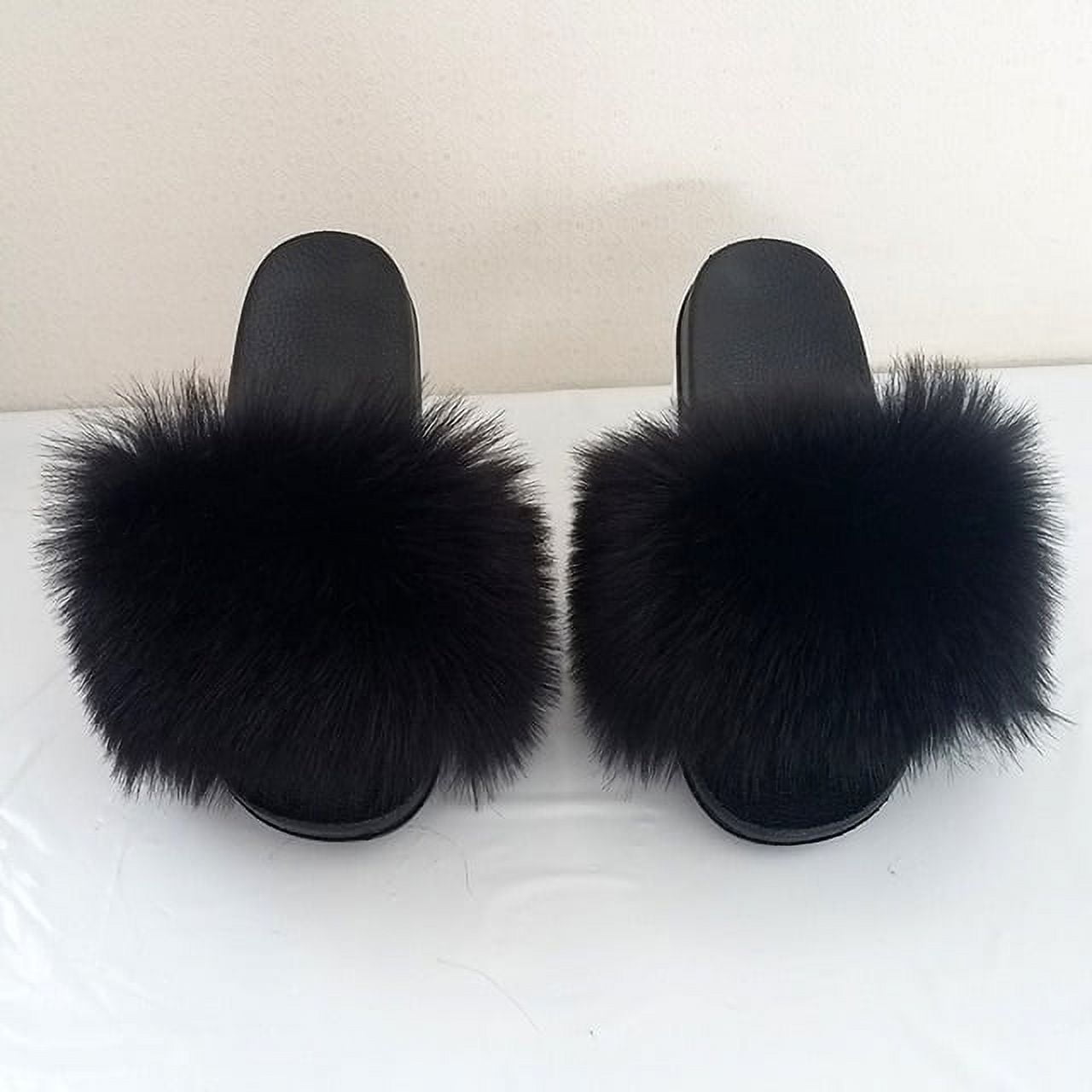 Summer Faux Fur Slippers Fuzzy Fur Slides For Women Fluffy Sandals Indoor Outdoor Ladies Shoes ...