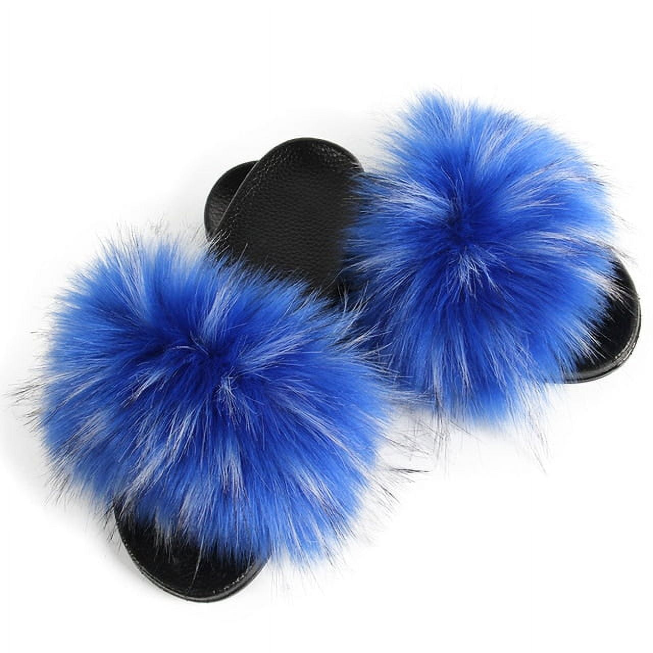 Summer Faux Fur Slippers Fuzzy Fur Slides For Women Fluffy Sandals Indoor Outdoor Ladies Shoes ...
