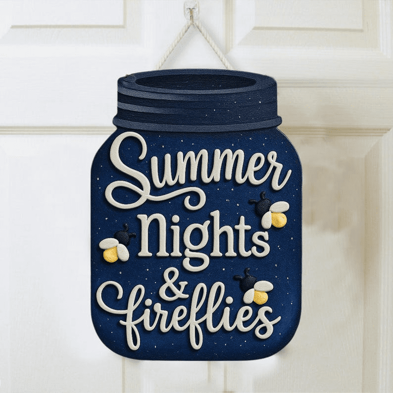 Summer Firefly Mason Jar Door Hanger, Rustic Porch Sign & Outdoor Front ...