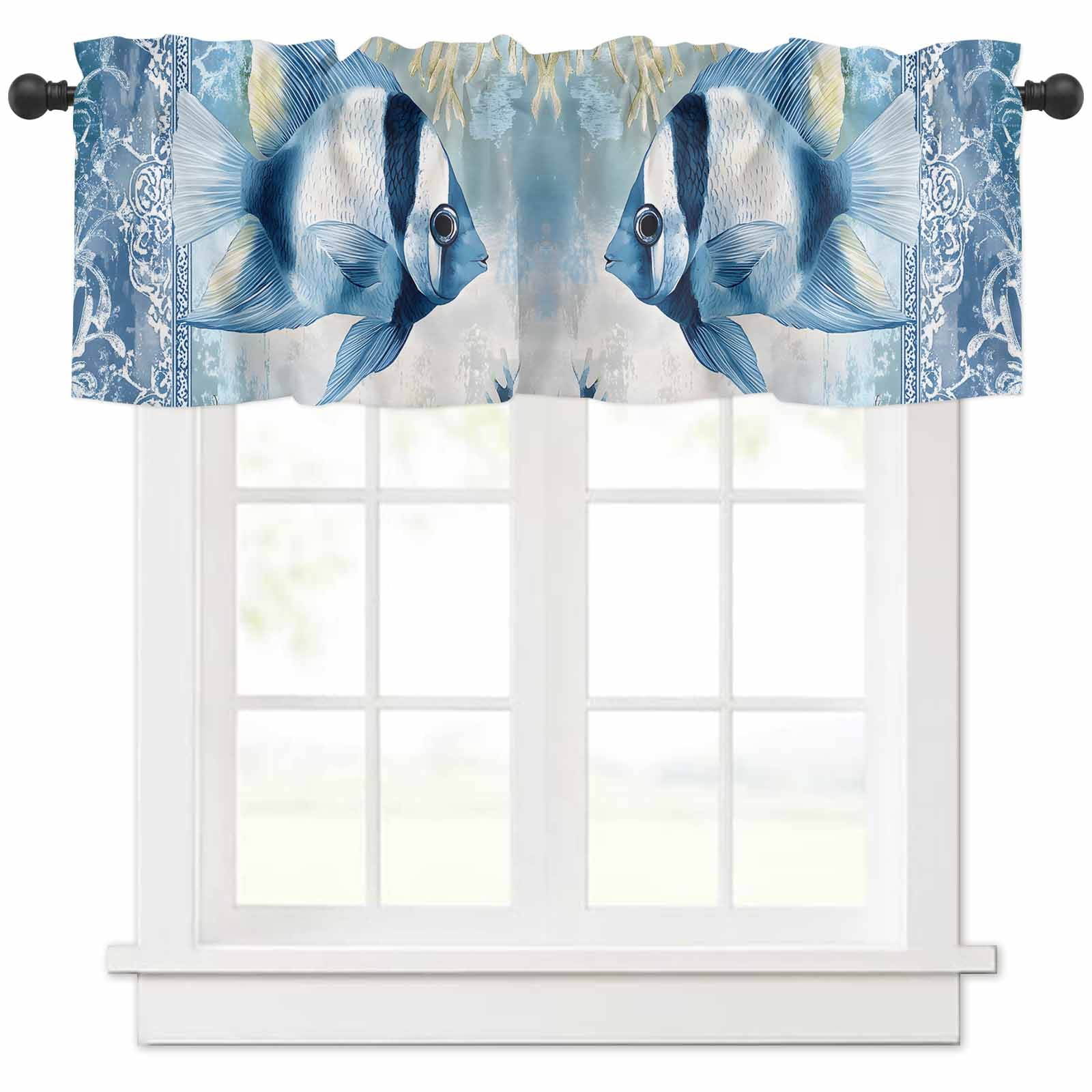 Summer Fish Valances for Windows Farmhouse Kitchen Curtains Valances ...
