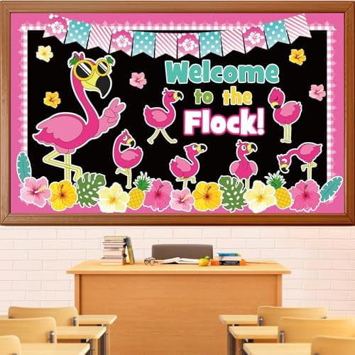Summer Flamingo Bulletin Board Decorations Set, Tropical Hawaiian ...