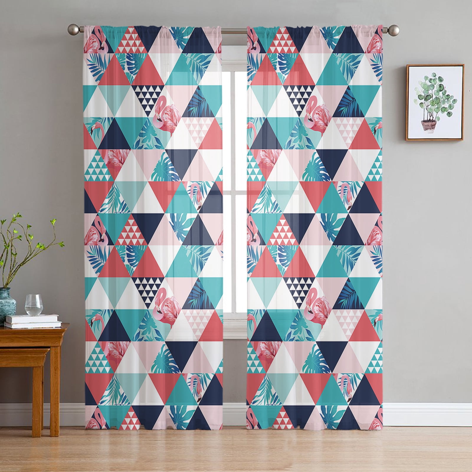 Summer Flamingo Plant Leaves Tulle Curtains for Living Room Bedroom ...