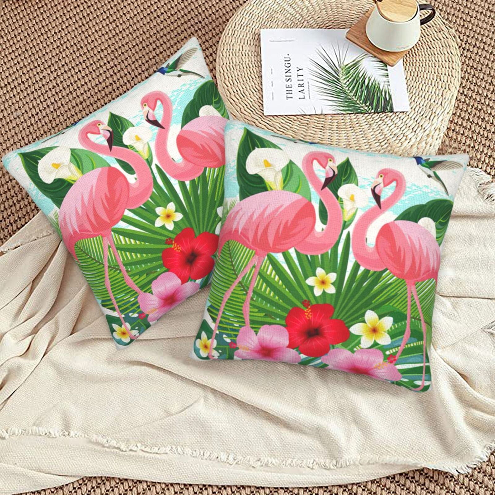 Summer Flamingo Throw Pillow Covers 18"X18" Set Of 2 Sofa Rustic Home ...