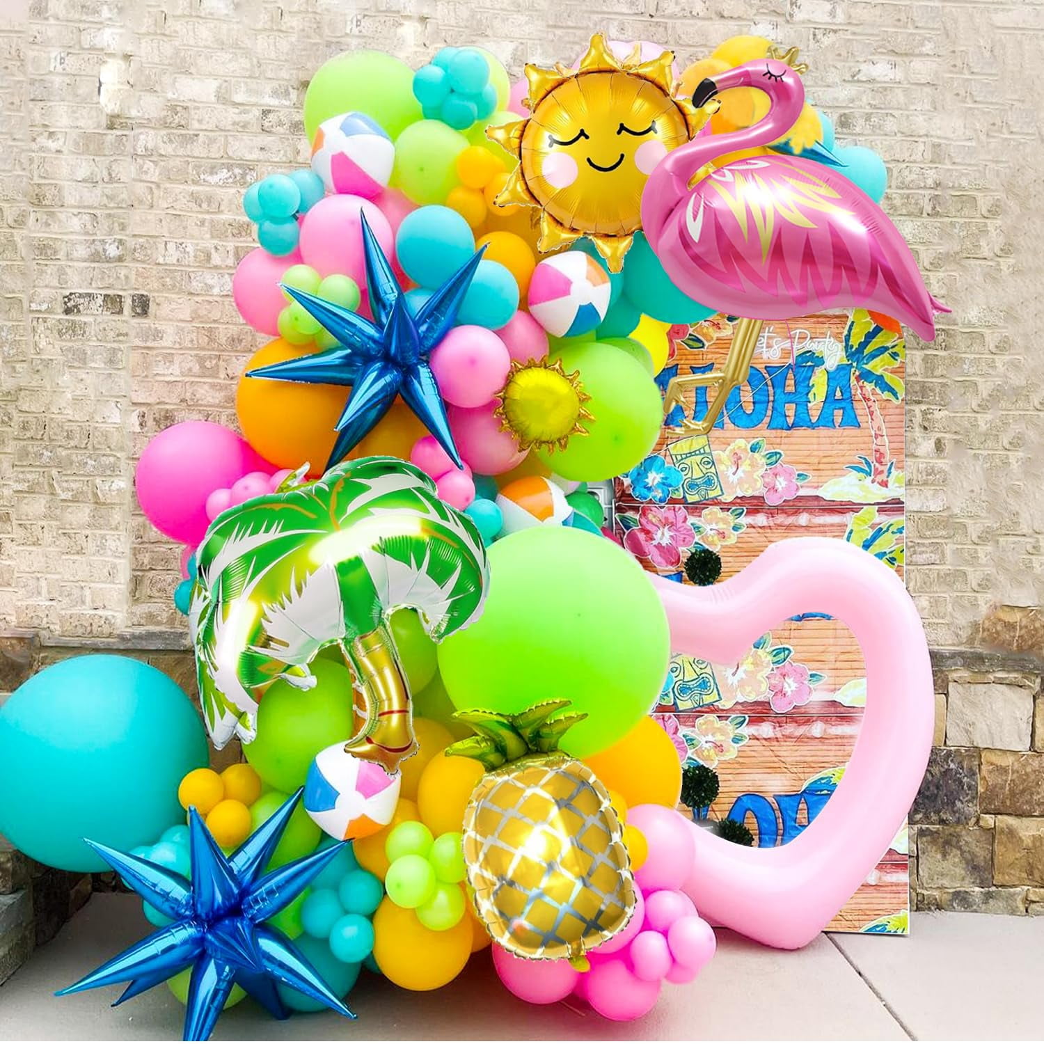 Summer Flamingo Tropical Balloon Arch, Hot Pink Blue Orange Sun ...
