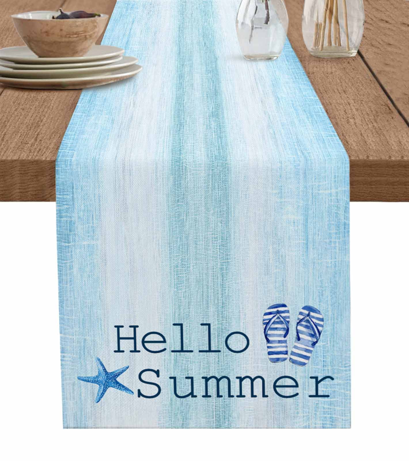 Summer Flip Flops Table Runner 72 Inches, Starfish Gradient Blue ...