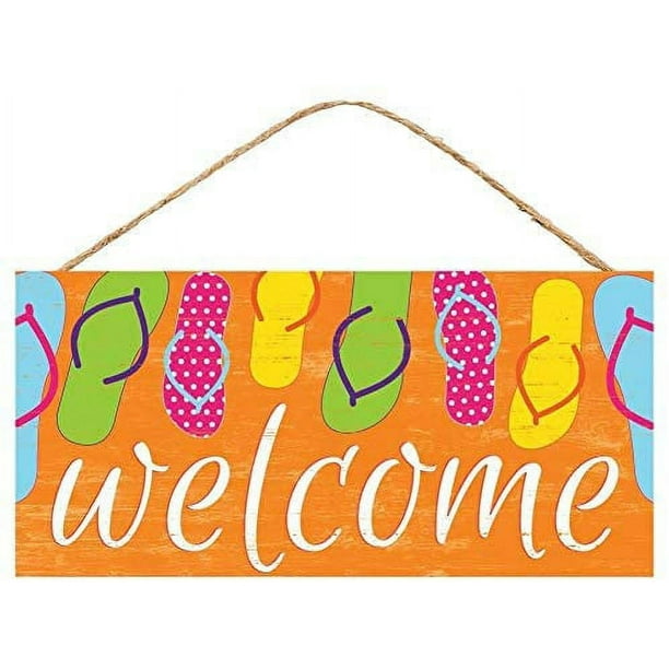 Summer Flip Flops Welcome Sign - 12.5" x 6", Wreath, Door Decor, Summer ...